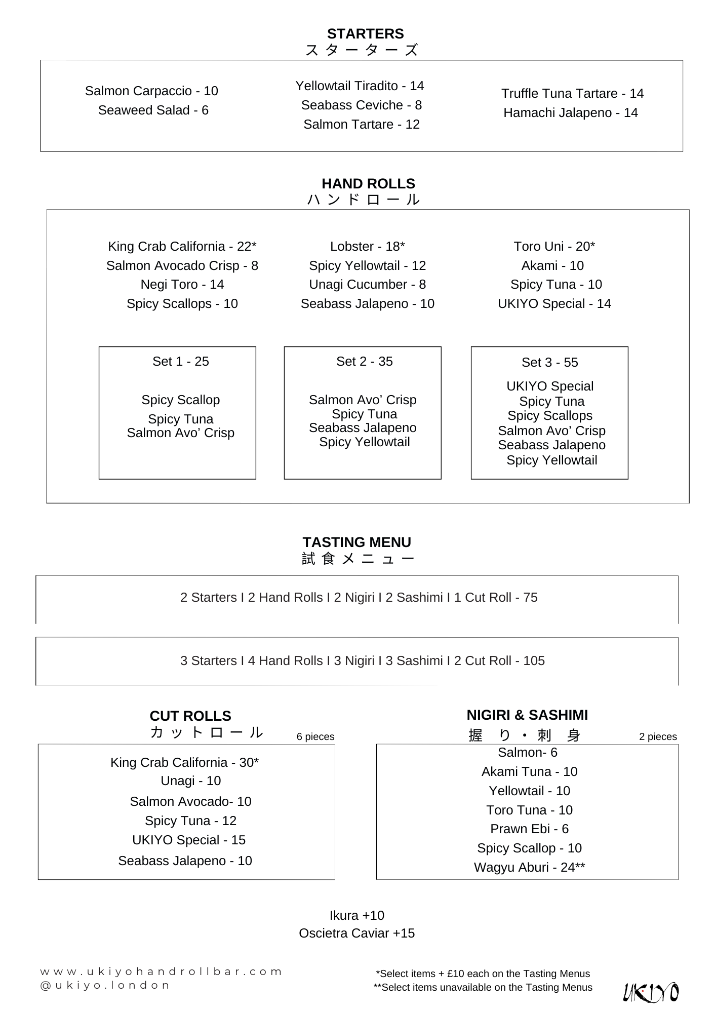 Discover UKIYO Hand Roll Bar Menu
